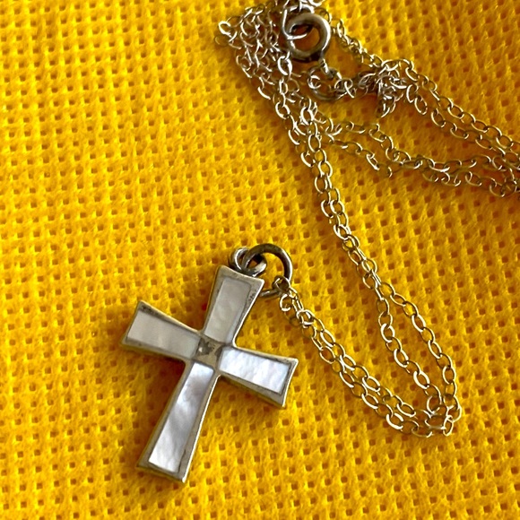Sterling | Jewelry | Sterling Silver Mop Cross Pendant Necklace | Poshmark
